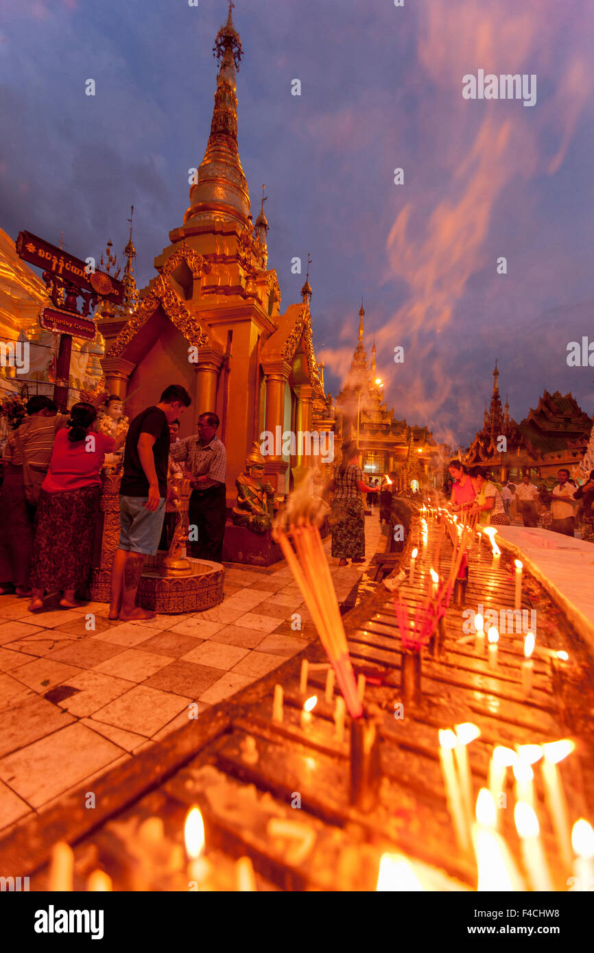 Lightning of the Candle lights at Sunset. Shwedagon Pagoda, Yangon ...