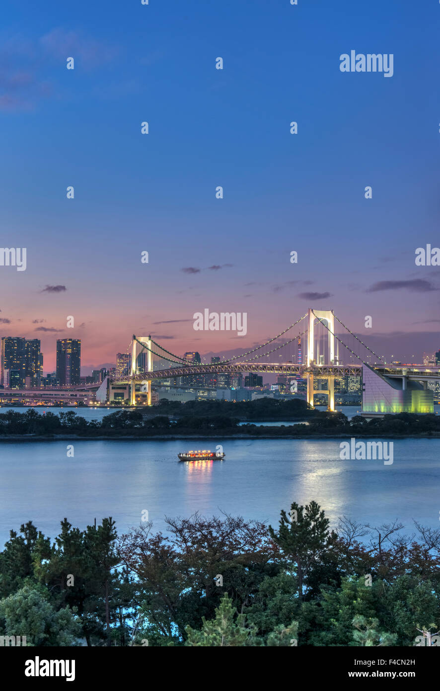 Japan, Tokyo, Odaiba, Rainbow Bridge at twilight. (Large format sizes ...