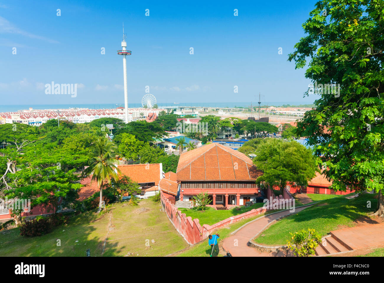 View of Malacca and Taming Sari Tower, Malacca, Malaysia Stock Photo ...