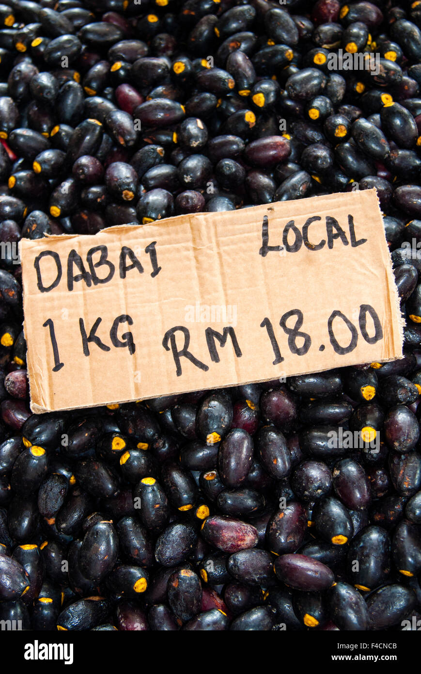 Dabai, a native fruit of Borneo, in the food market, Kuching, Sarawak ...