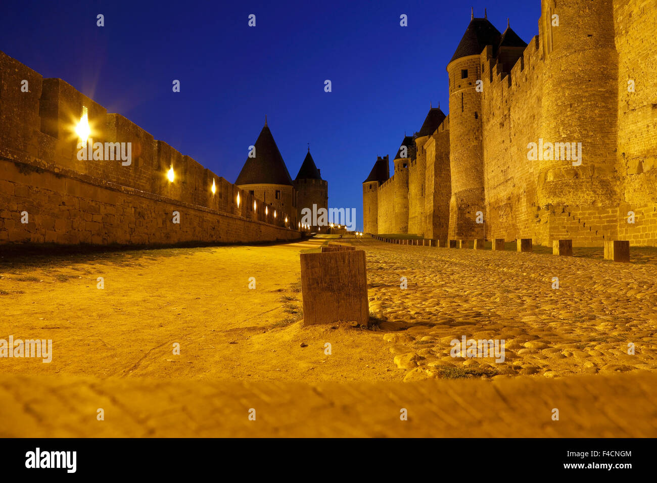 Medieval castle fortress Tilt Yard at night, Carcassonne, Aude ...