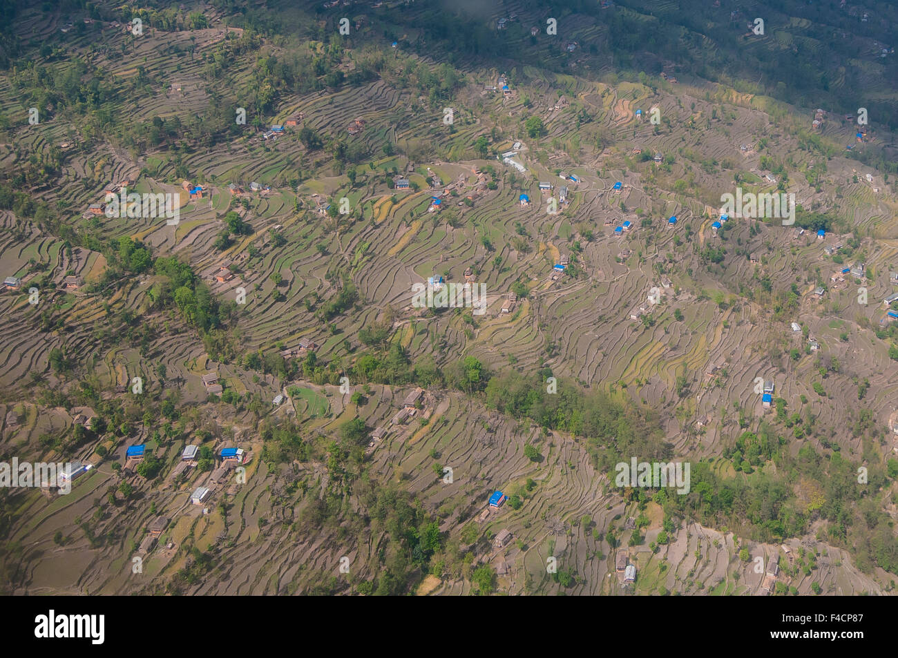 Aerial view of houses and terraces, Nepal Stock Photo - Alamy