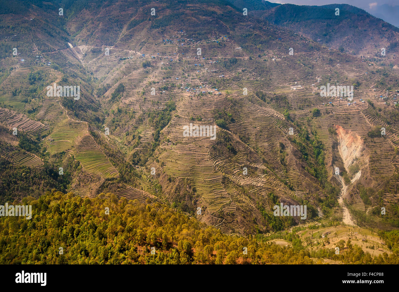 Aerial view of houses and terraces, Nepal Stock Photo - Alamy