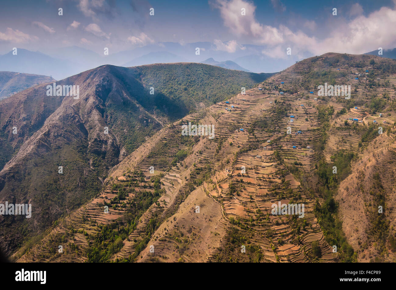 Aerial view of houses and terraces, Nepal Stock Photo - Alamy