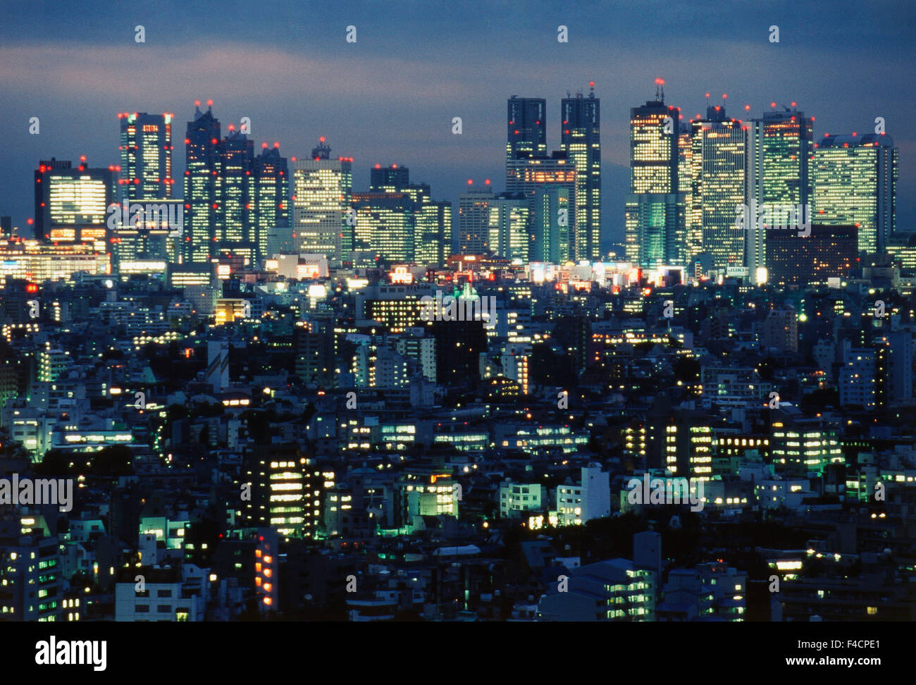 Japan, Tokyo Prefecture, Shinjuku Ward, Evening distant view of ...