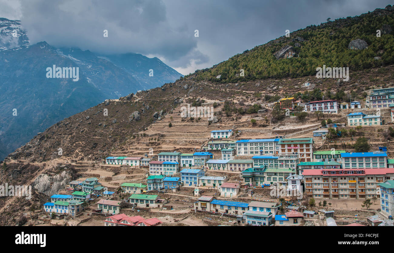 Terraced buildings, Namche Bazaar, Solukhumbu, Nepal Stock Photo - Alamy