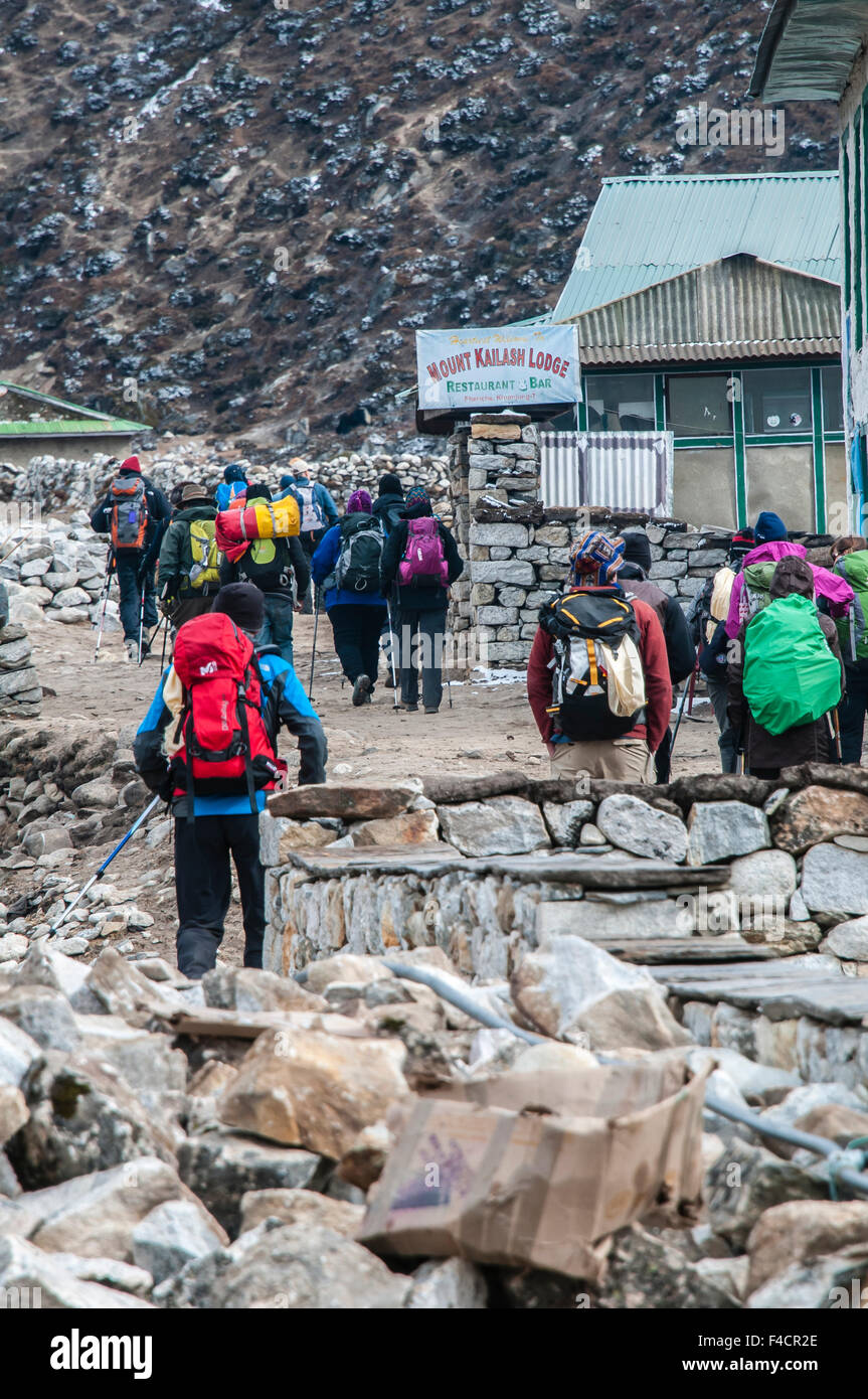 Trekkers on street, Pheriche, Nepal Stock Photo - Alamy