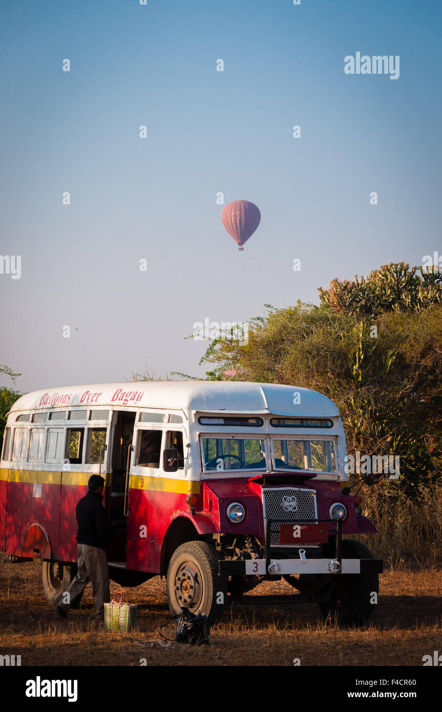 Bus and hot air balloon in Bagan Stock Photo - Alamy