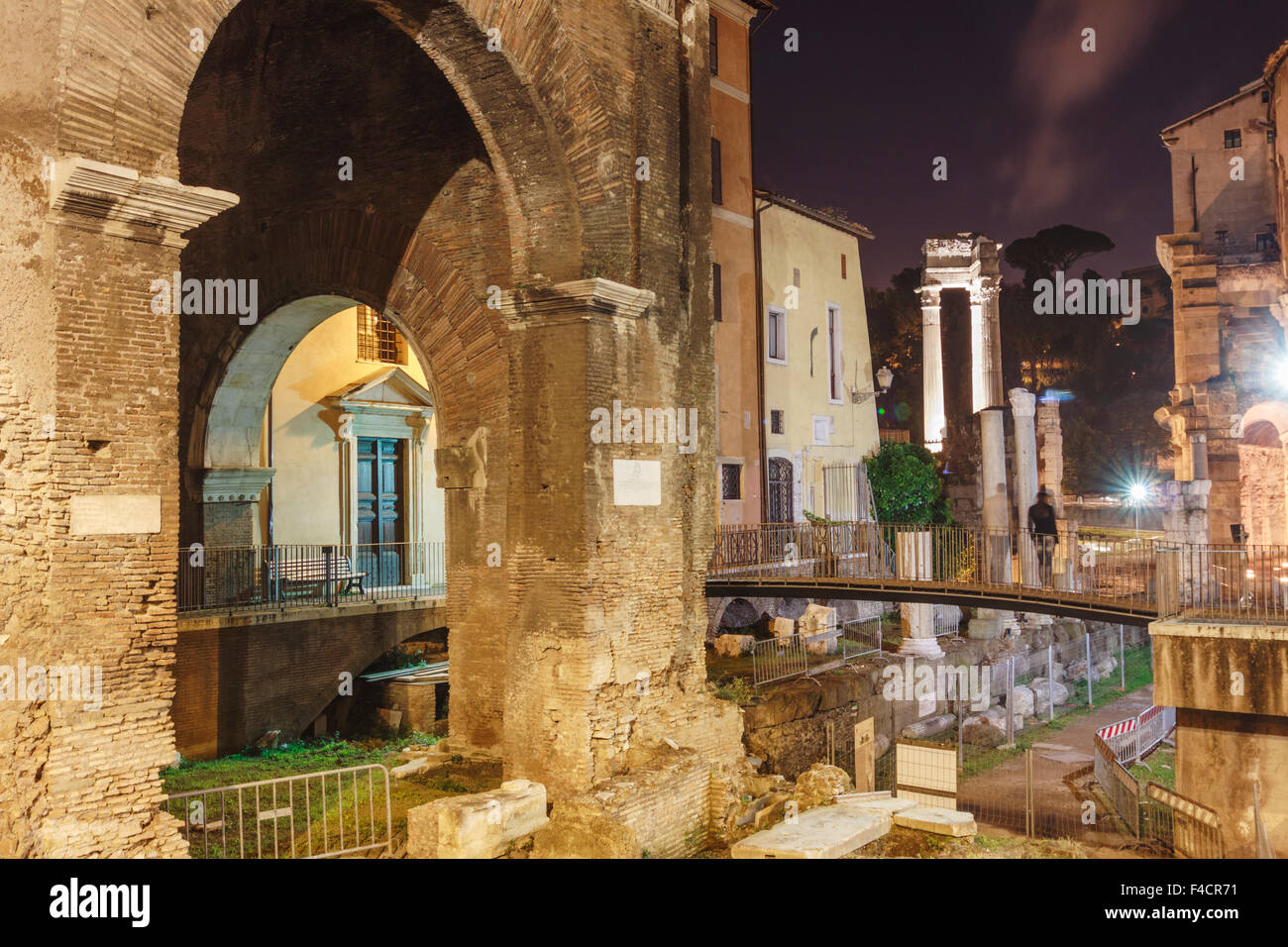 Porticus Octaviae and Theater of Marcellus by night, Rome, Italy Stock ...