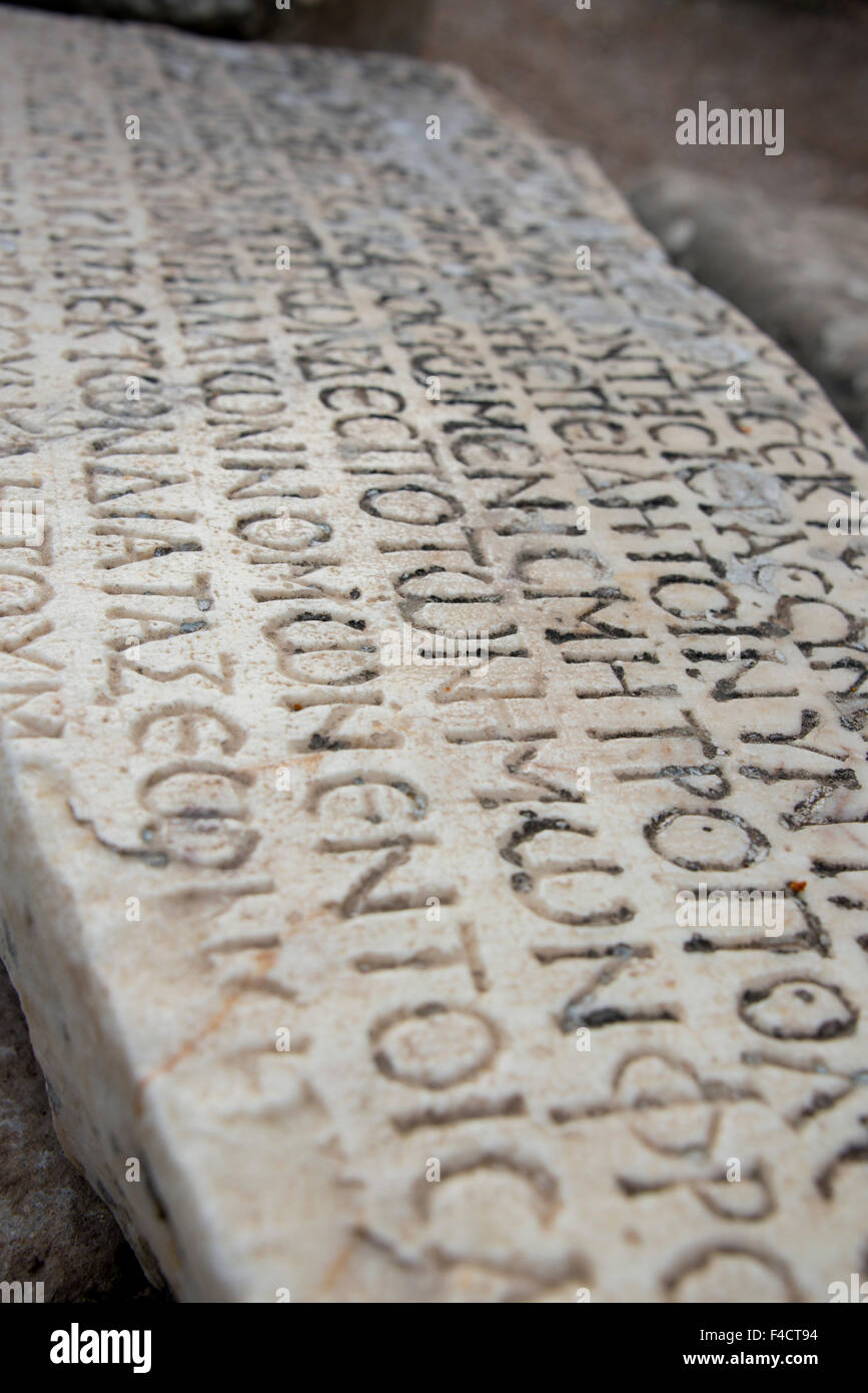 Turkey, Ephesus. Ancient Ephesian ruins, marble carved text. (Large ...