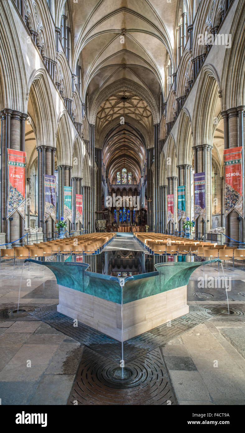 Font at Salisbury cathedral, a medieval thirteenth century gothic ...