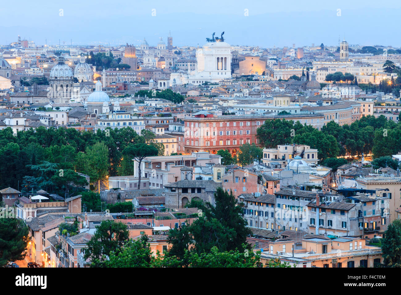 Overview of Central Rome from Janiculum Hill at dusk. Rome, Italy Stock ...