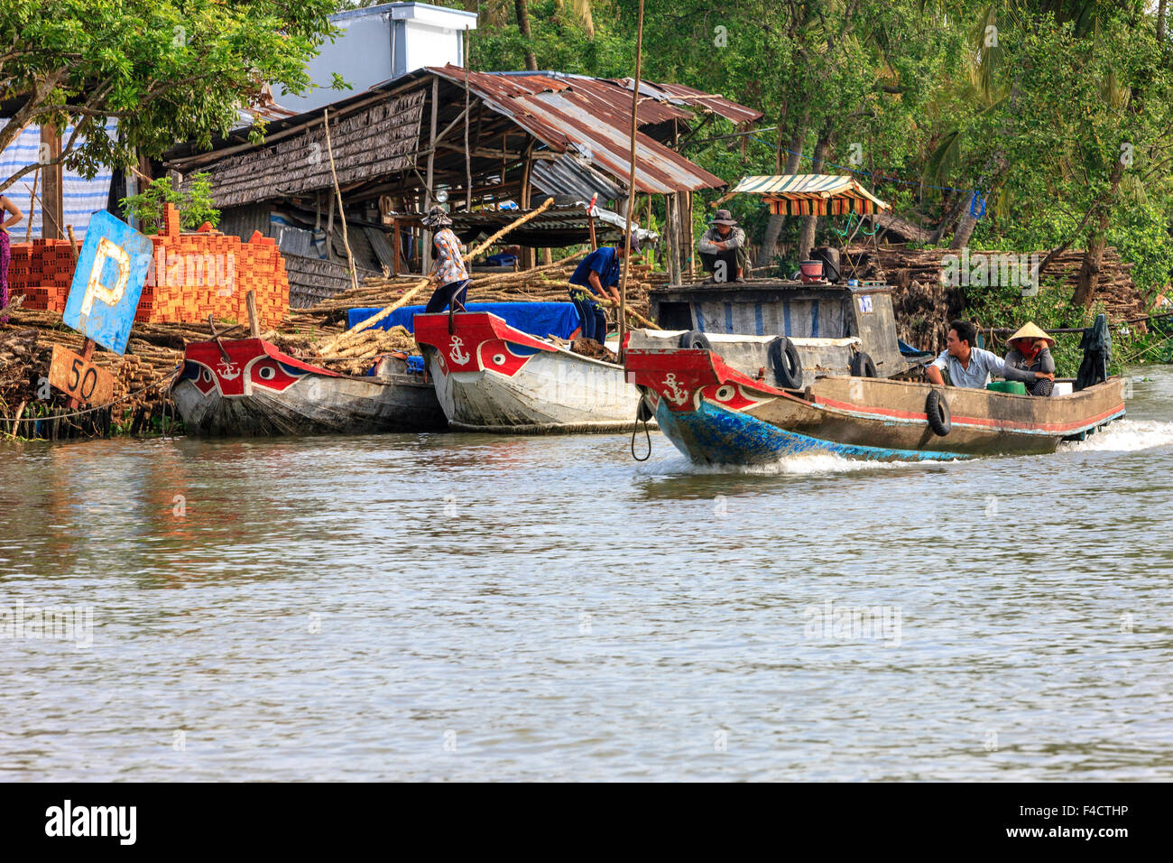River transportation. Mekong River tributary Vietnam, Indochina, South ...