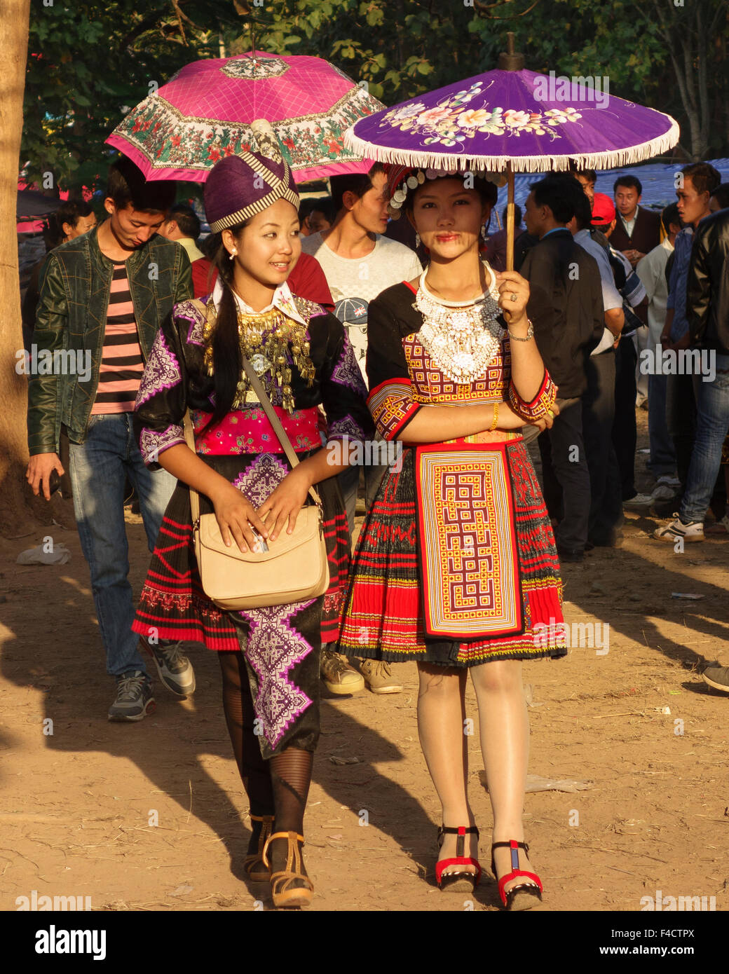 Young Hmong Girls In Traditional Dress Laos Traditional