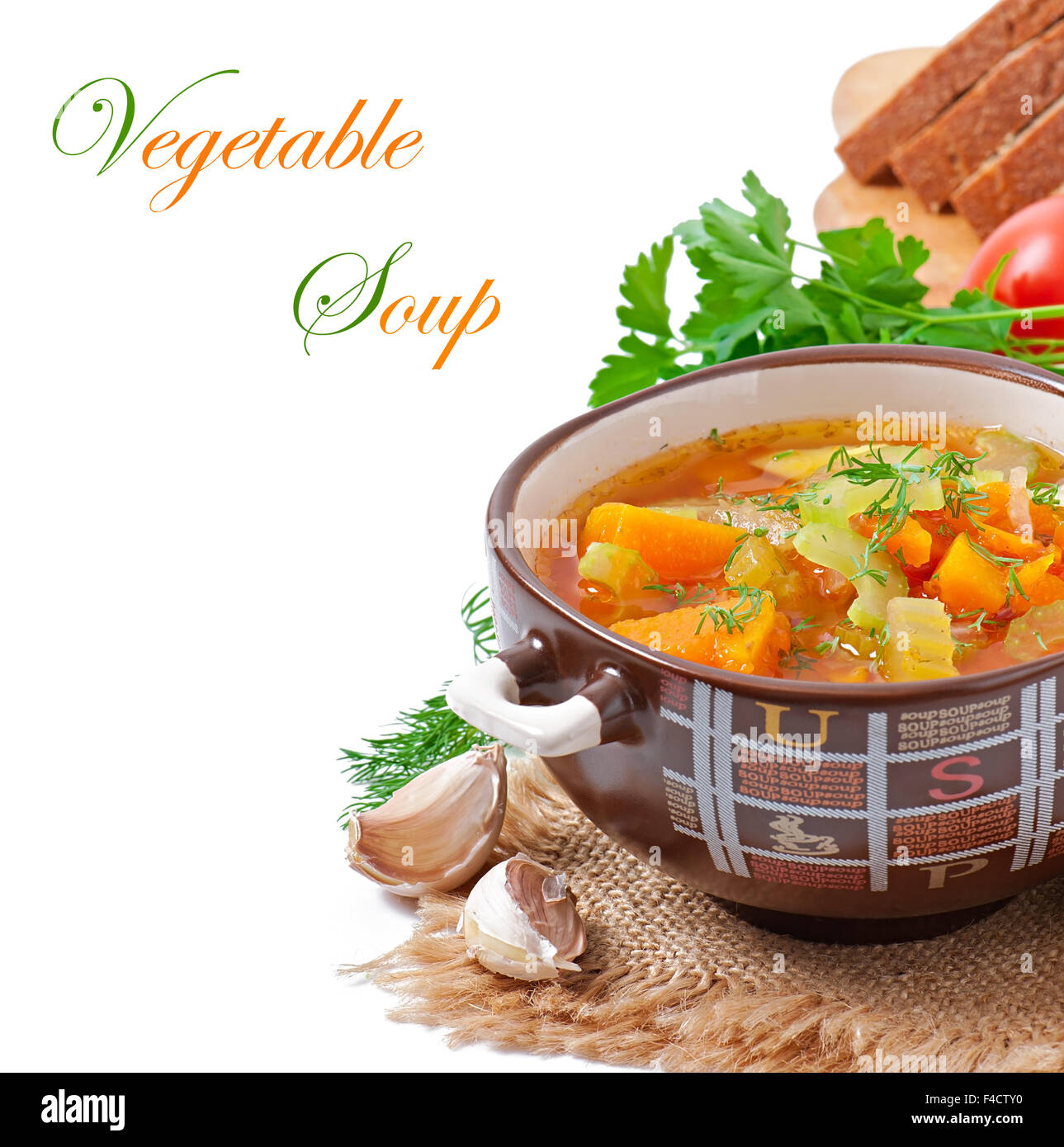Vegetable soup isolated on white background Stock Photo - Alamy