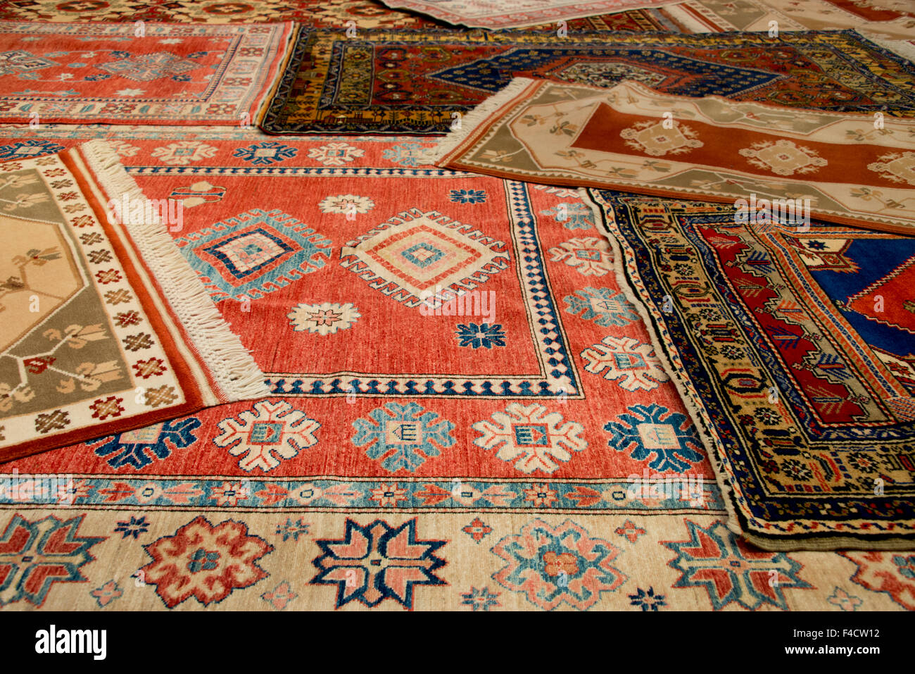 Asia, Turkey, Istanbul. Typical Turkish carpet workshop and store, rug ...