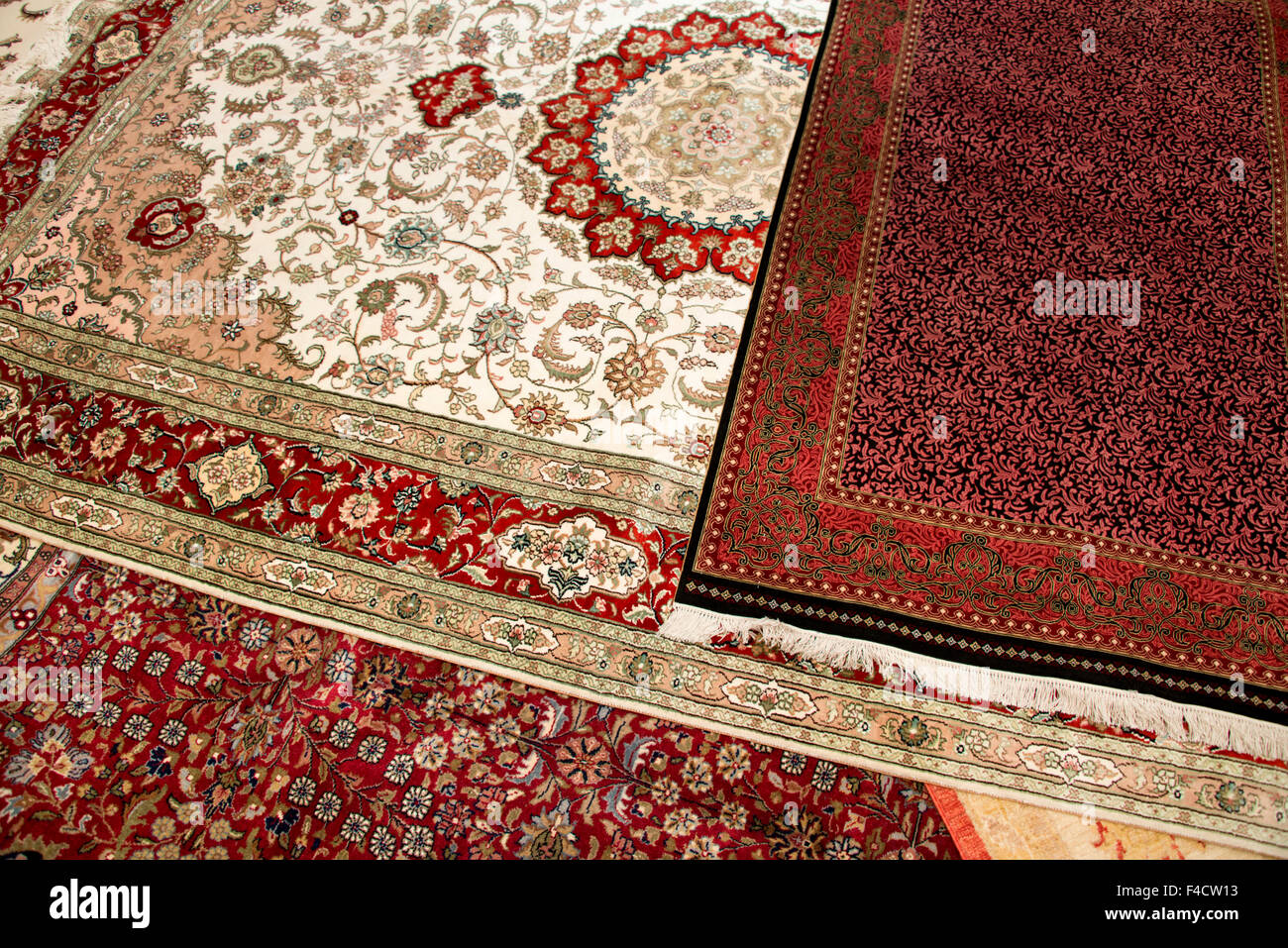 Asia, Turkey, Istanbul. Typical Turkish carpet workshop and store, rug ...