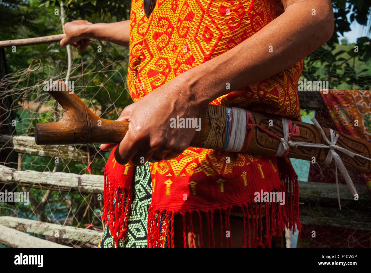 Iban man and his Kris knife, Mengkak Iban Longhouse, Batang Ai National ...