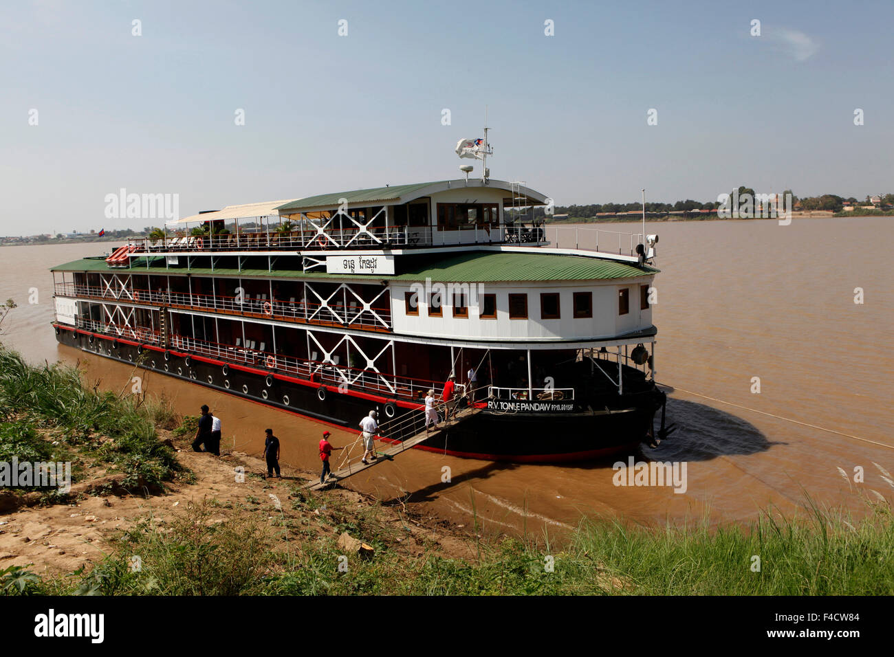The Viking boat RV Viking Tonle pulls over for sightseeing excursion ...