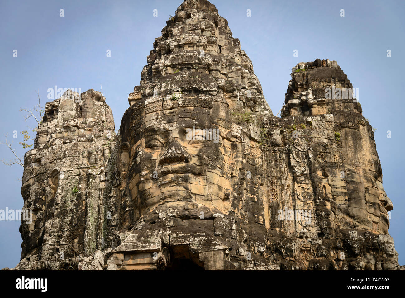 Cambodia, Angkor Wat. Entry gate to Angkor Thom. Face of the benevolent ...
