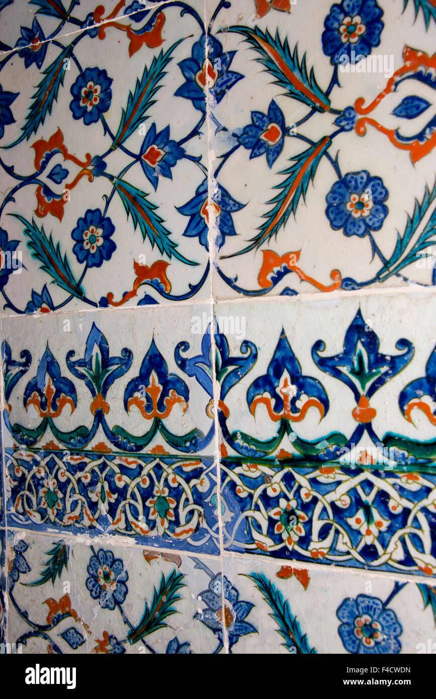 Asia, Turkey, Istanbul, Topkapi. Detail of famous palace Iznik tiles ...