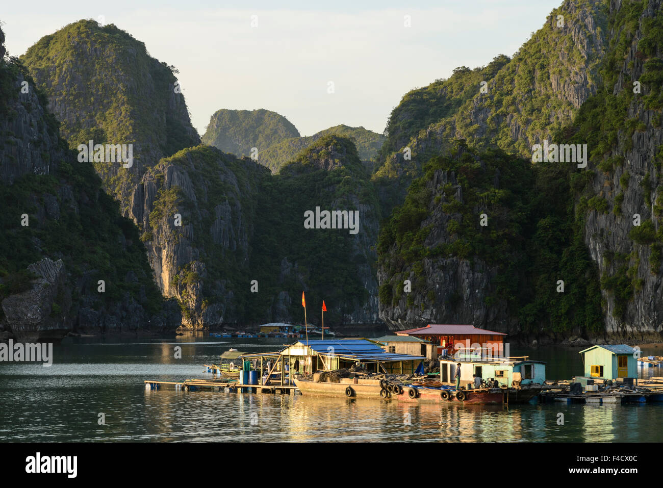 Vietnam, Cat Ba Island, Ha Long Bay. Floating village. (Large format ...