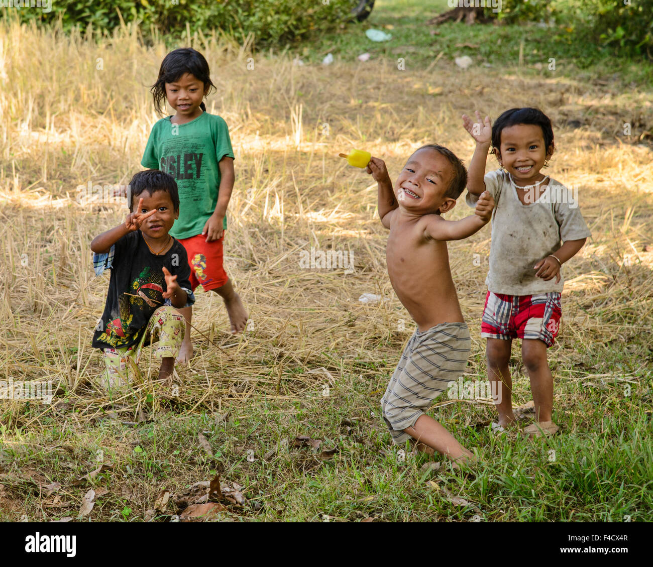 Cambodia, Siem Reap area. Children posing for camera Stock Photo - Alamy