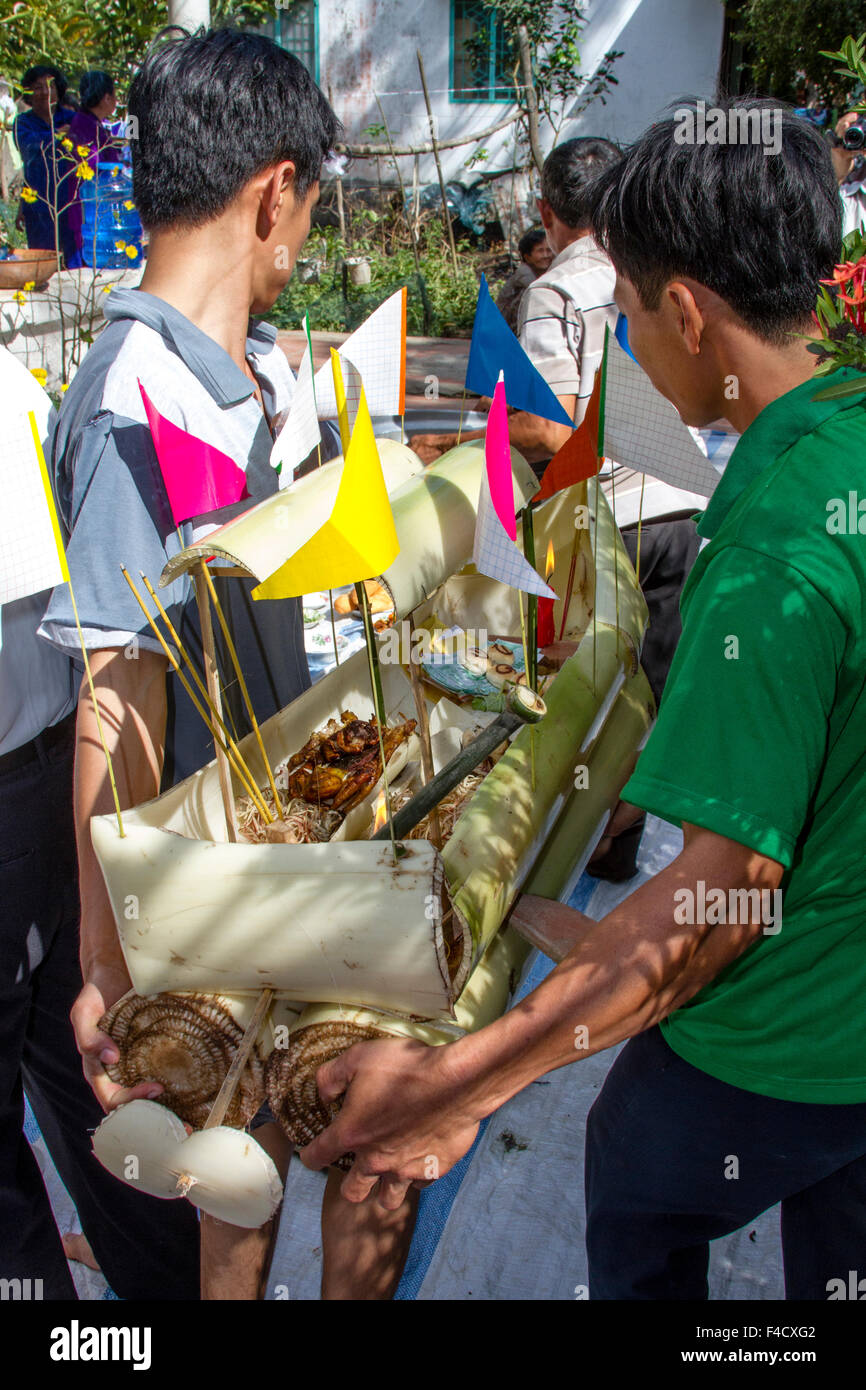 Preparing the all edible Boat to launch with New Wishes into the Mekong ...