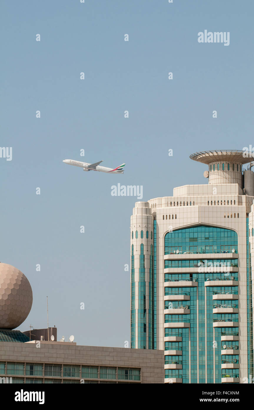 Jet liner and office building in the Dubai Creek Al Hamriya District ...