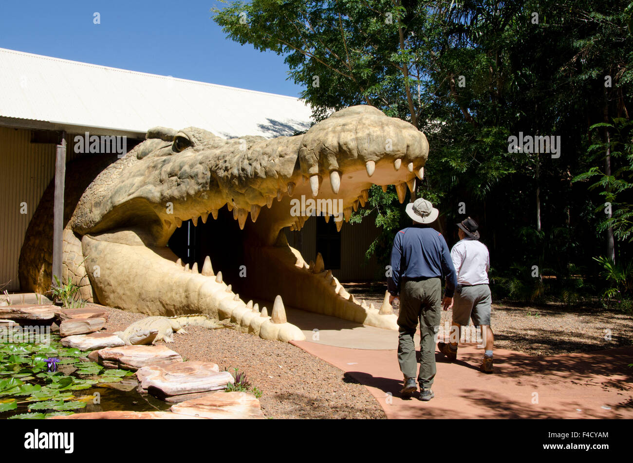 Australia, Broome. Malcolm Douglas Crocodile Park, croc head entry gate ...