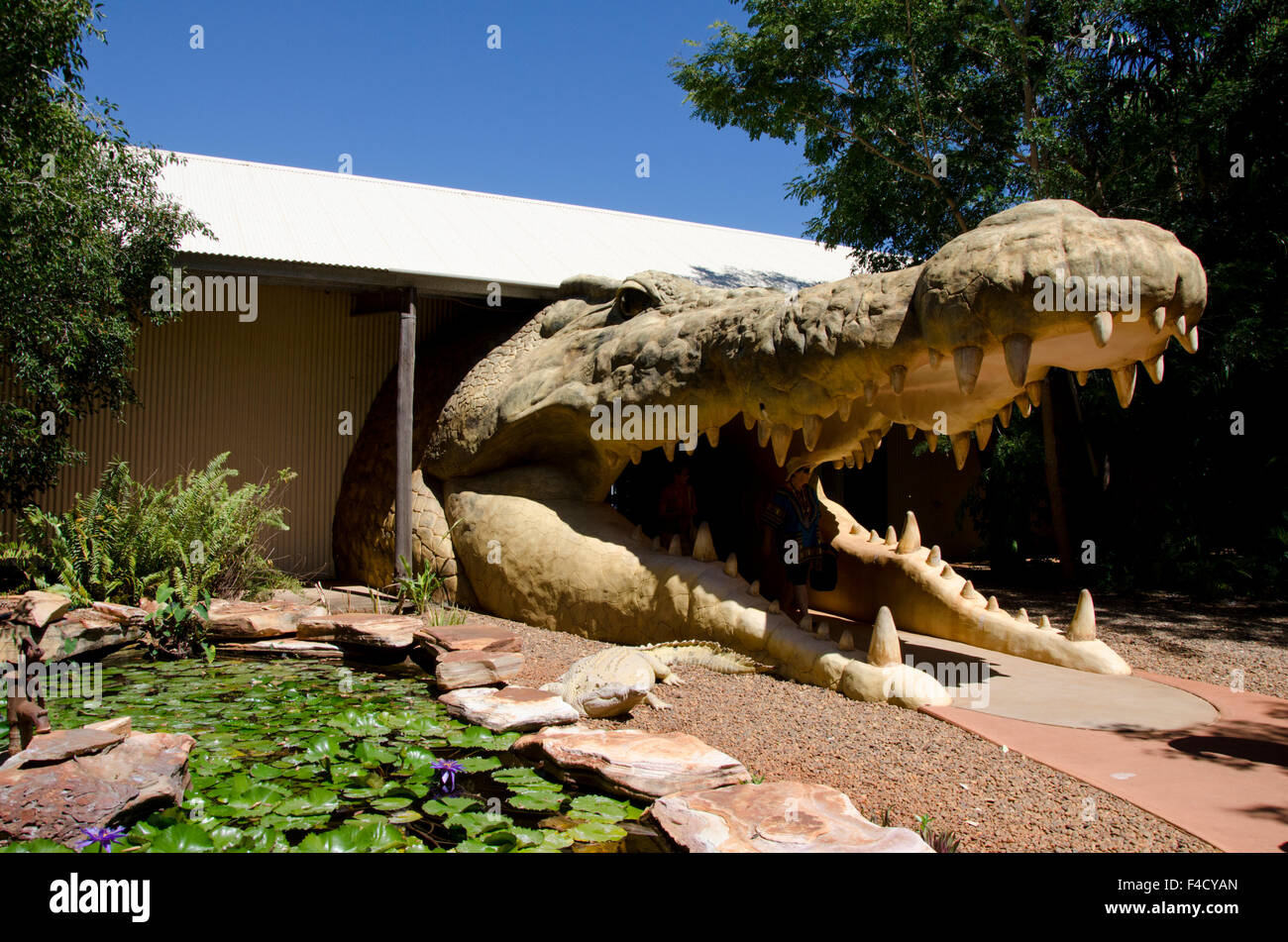 Australia, Broome. Malcolm Douglas Crocodile Park, croc head entry gate ...