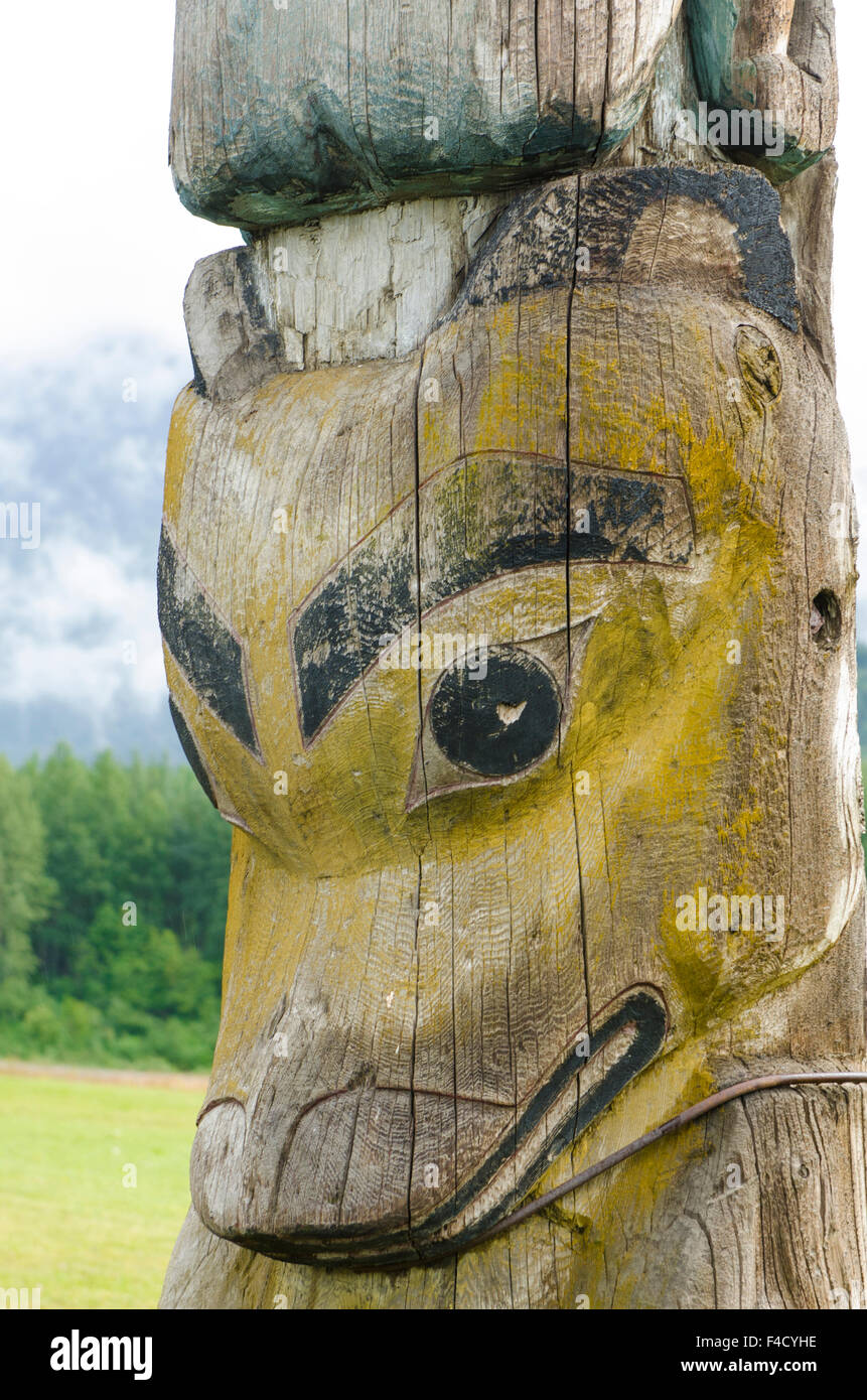 Totem poles at the Gitanyow Museum, Kitwancool (or Gitanyow), British ...