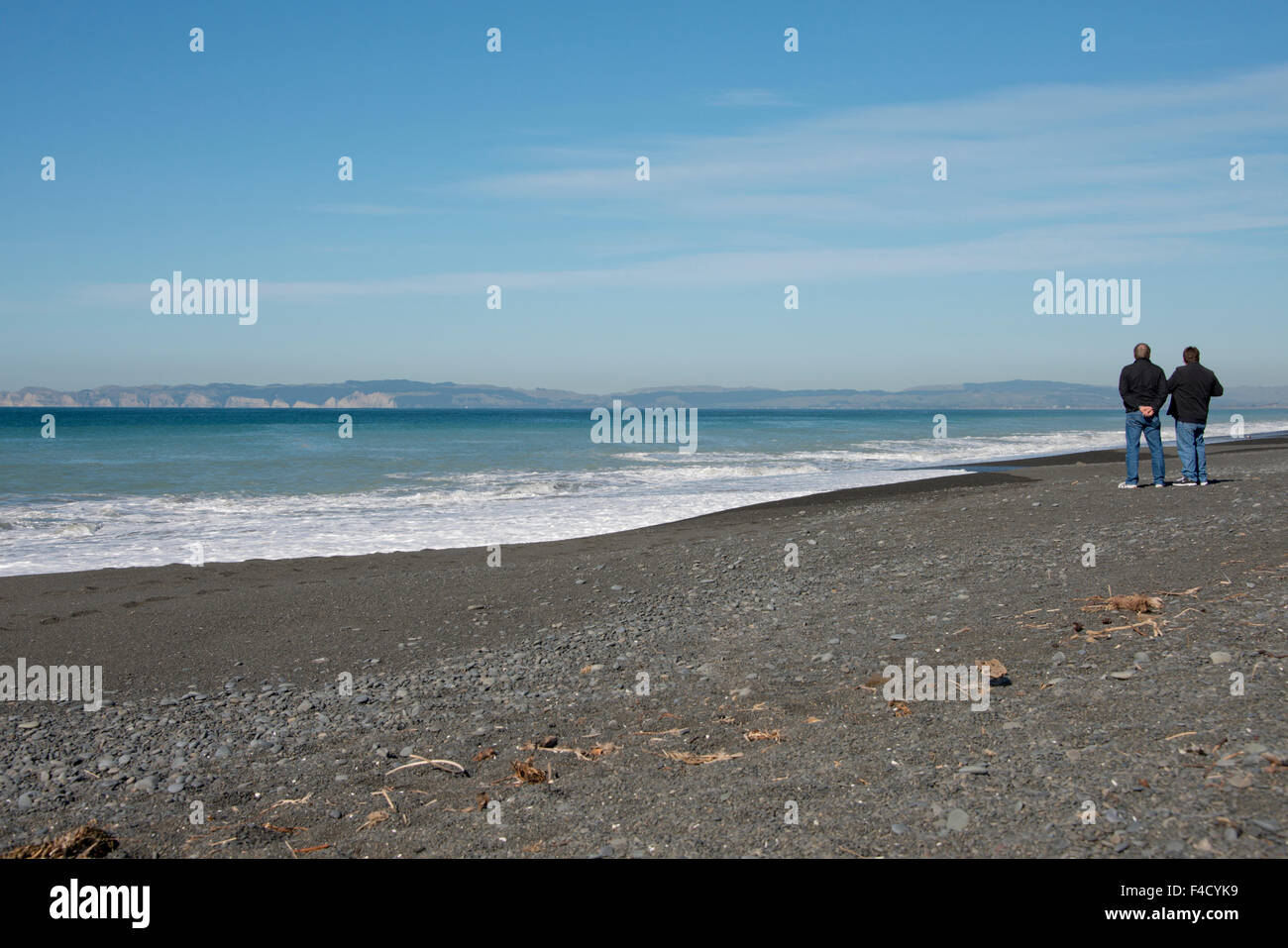 New Zealand, Napier, Hawke's Bay. Waterfront view of beach area in ...