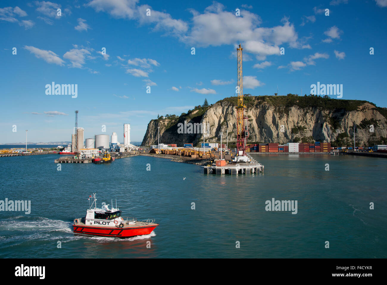 New Zealand, Napier. Waterfront port area. Shipping cargo and container ...