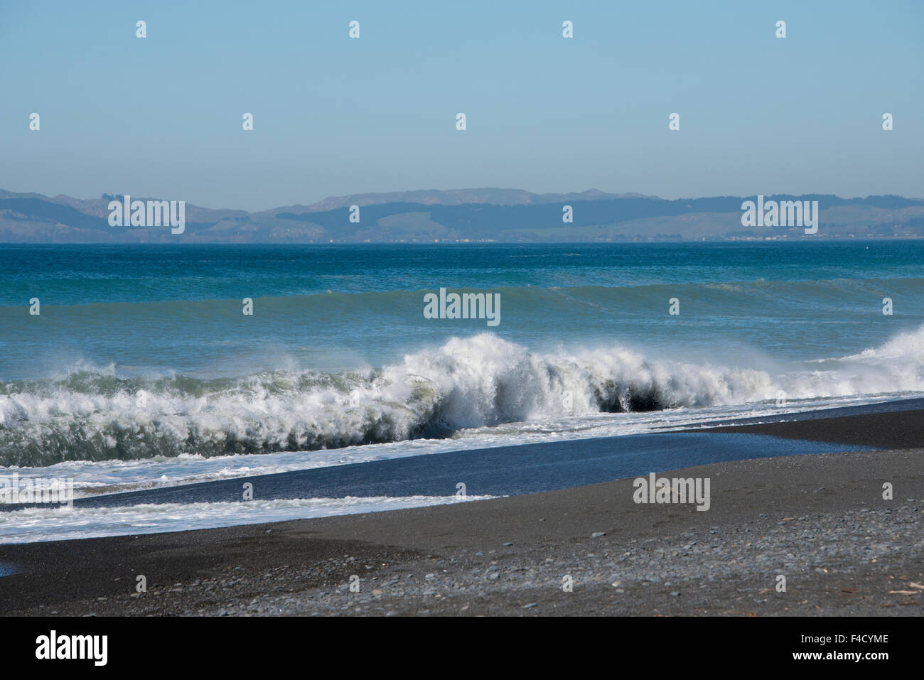 New Zealand, Napier, Hawke's Bay. Waterfront view of large waves ...