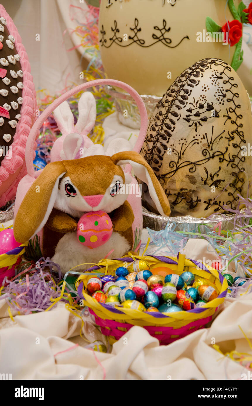 Australia. Easter display of holiday chocolate eggs, stuffed Easter ...