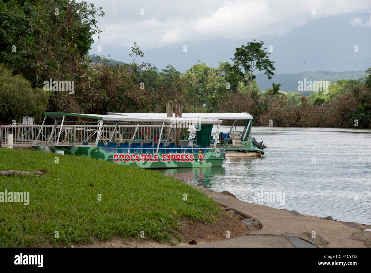 Australia, Daintree River, typical crocodile sightseeing riverboat ...