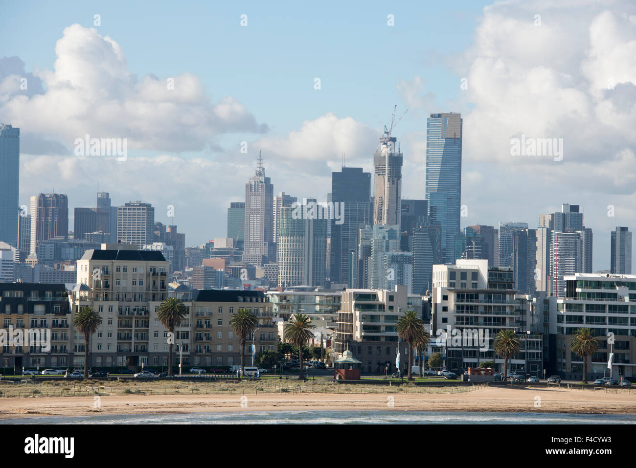 Australia, Victoria, Melbourne. Coastal view of downtown Melbourne ...