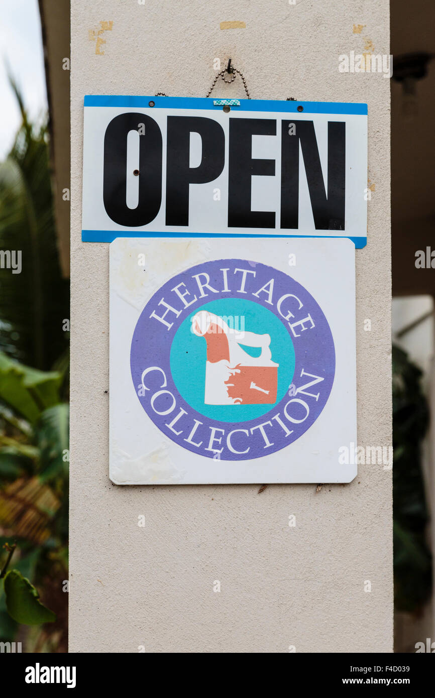 Caribbean, Anguilla. Open sign at the Heritage Collection Museum Stock ...