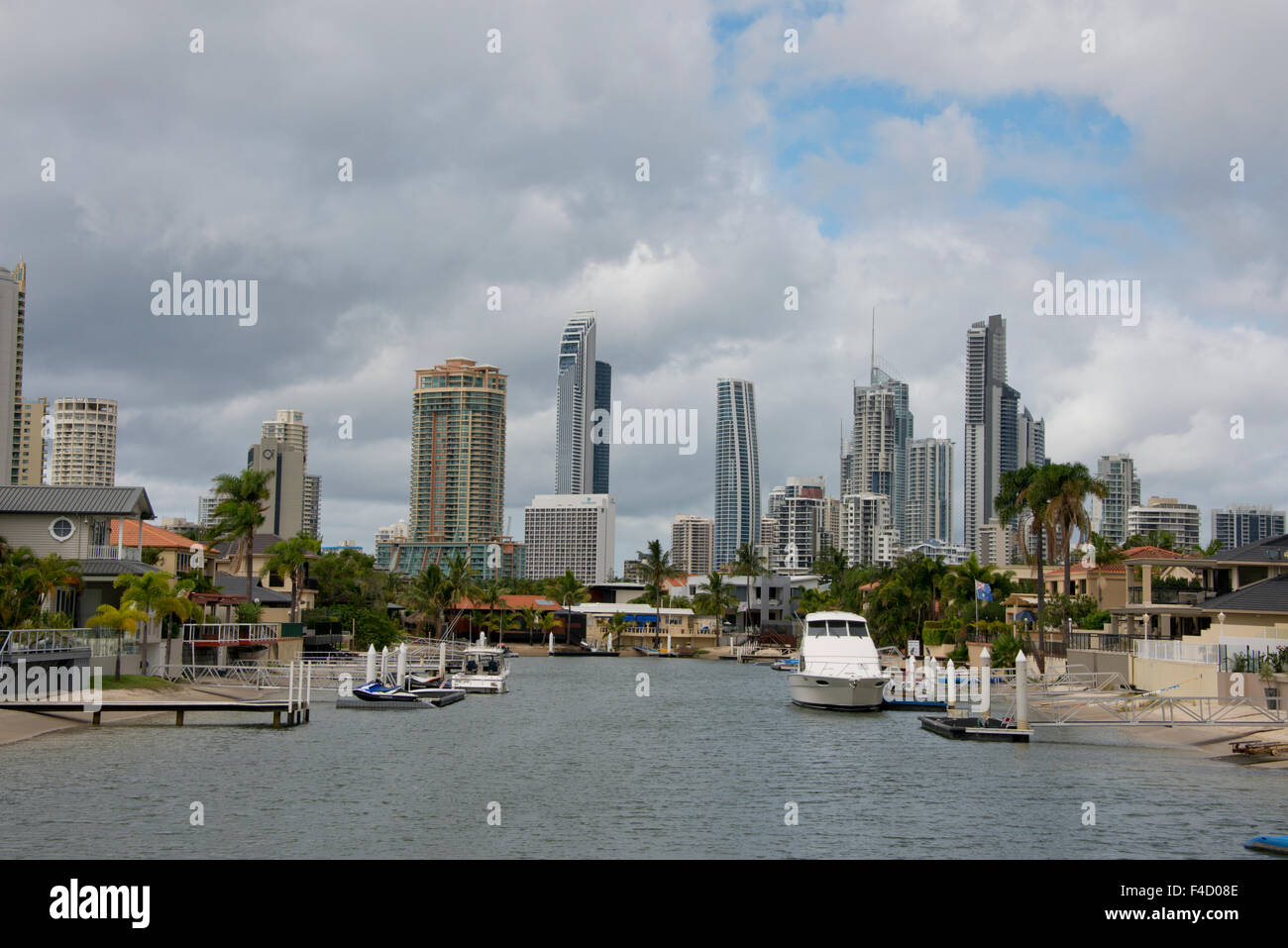 Australia, Queensland, Gold Coast. Waterfront view of Surfers' Paradise ...