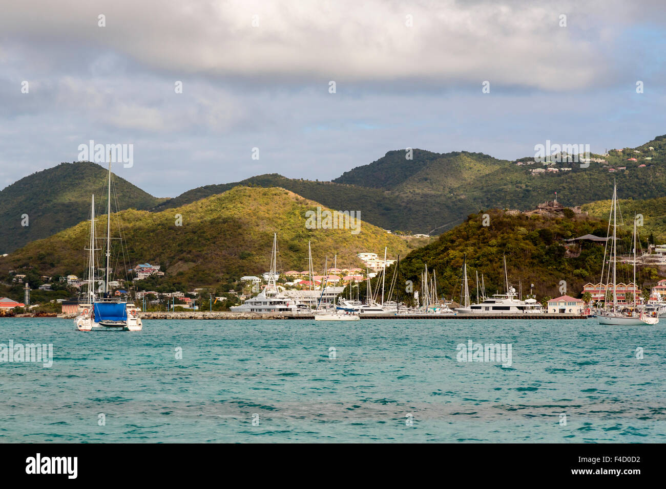 Caribbean, Anguilla. View of marina and hillside Stock Photo - Alamy