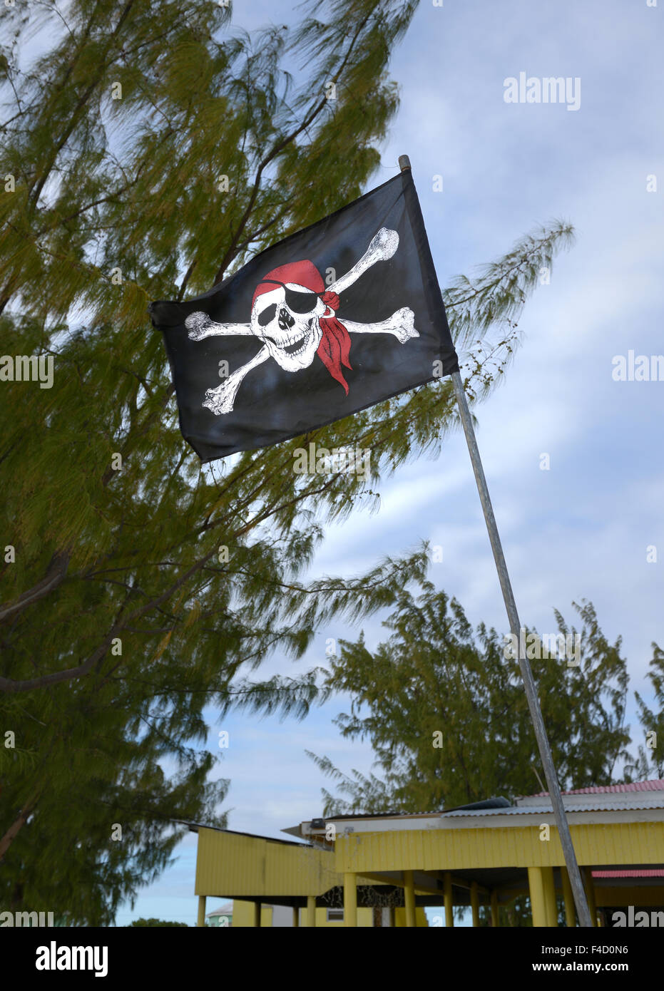 Caribbean, British Virgin Islands, Anegada. Pirate flag (Large format ...