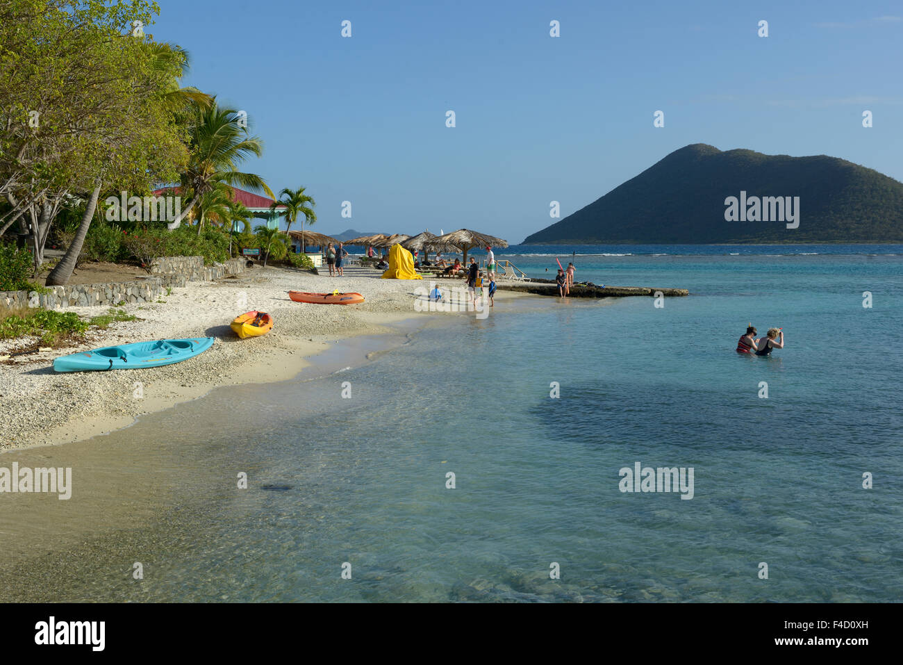 Caribbean, British Virgin Islands, Marina Cay. Kayaks on the beach at ...