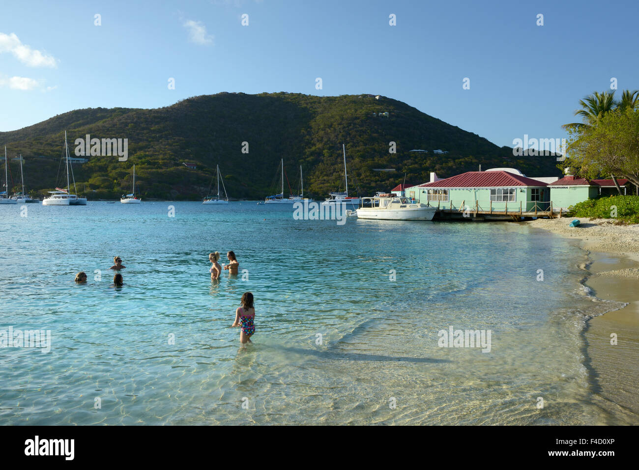 Caribbean, British Virgin Islands, Marina Cay. The beach at Pusser's ...
