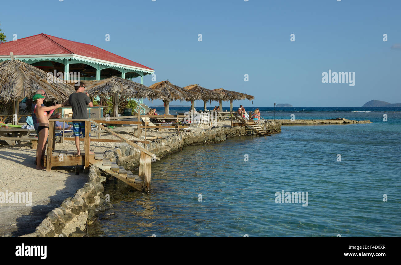 Caribbean, British Virgin Islands, Marina Cay. The beach bar at Pusser ...