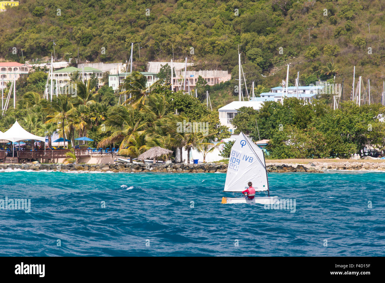 BVI, Tortola, Nanny Cay. Optimist sailboat popular single person ...