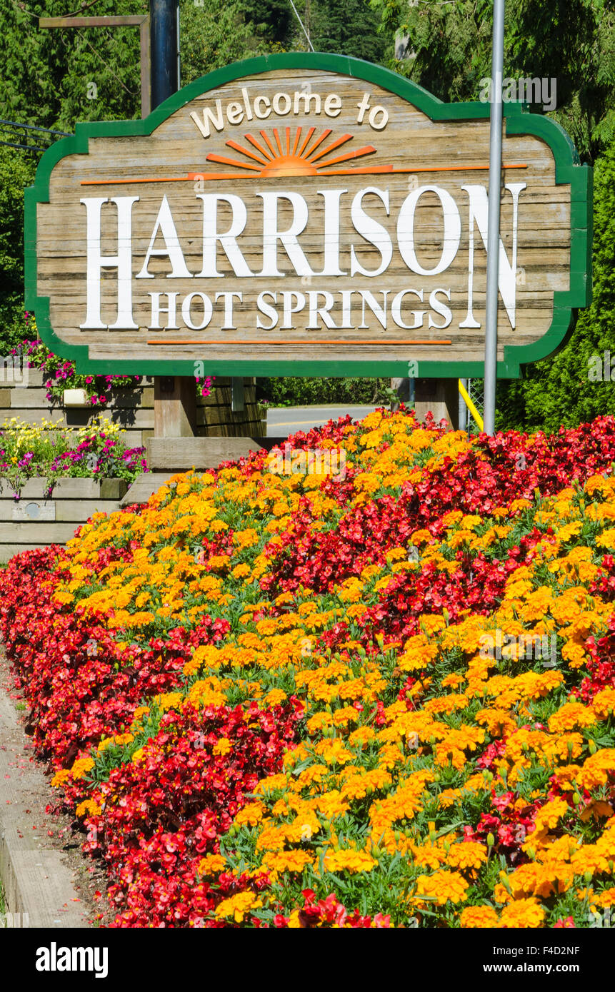 Welcome sign, Harrison Hot Springs, British Columbia, Canada Stock ...