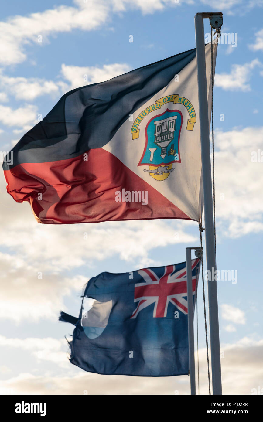 Caribbean, Saint Martin. Upside-down Saint Martin and Anguilla flags ...