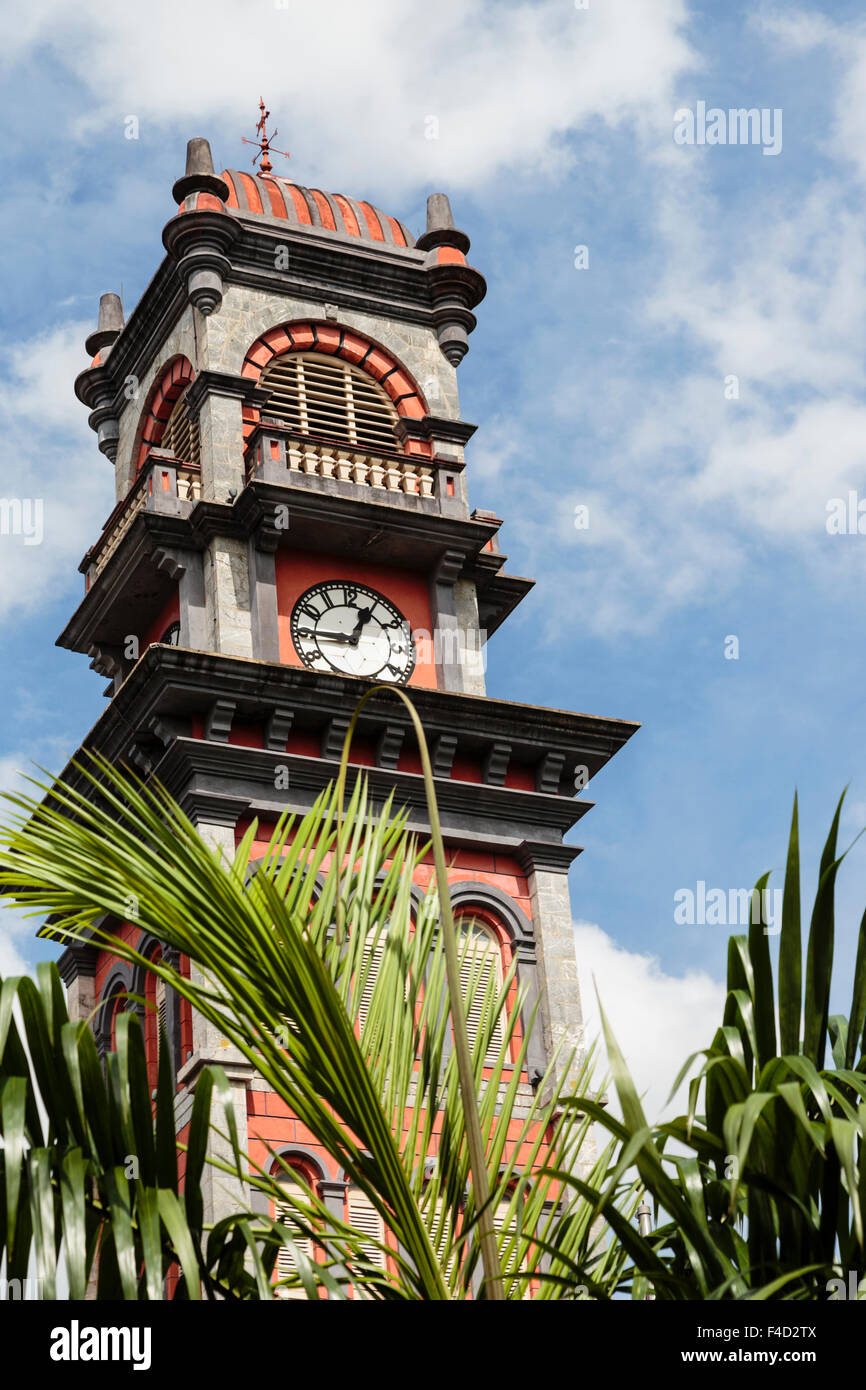 South America, Trinidad, Port-of-Spain. Clock tower at Queen's Royal ...