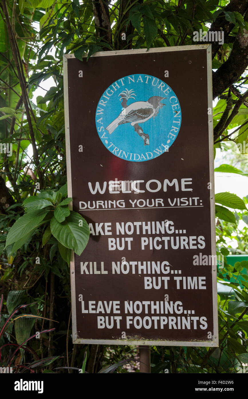 South America, Trinidad. Welcome sign at Asa Wright Nature Center Stock ...